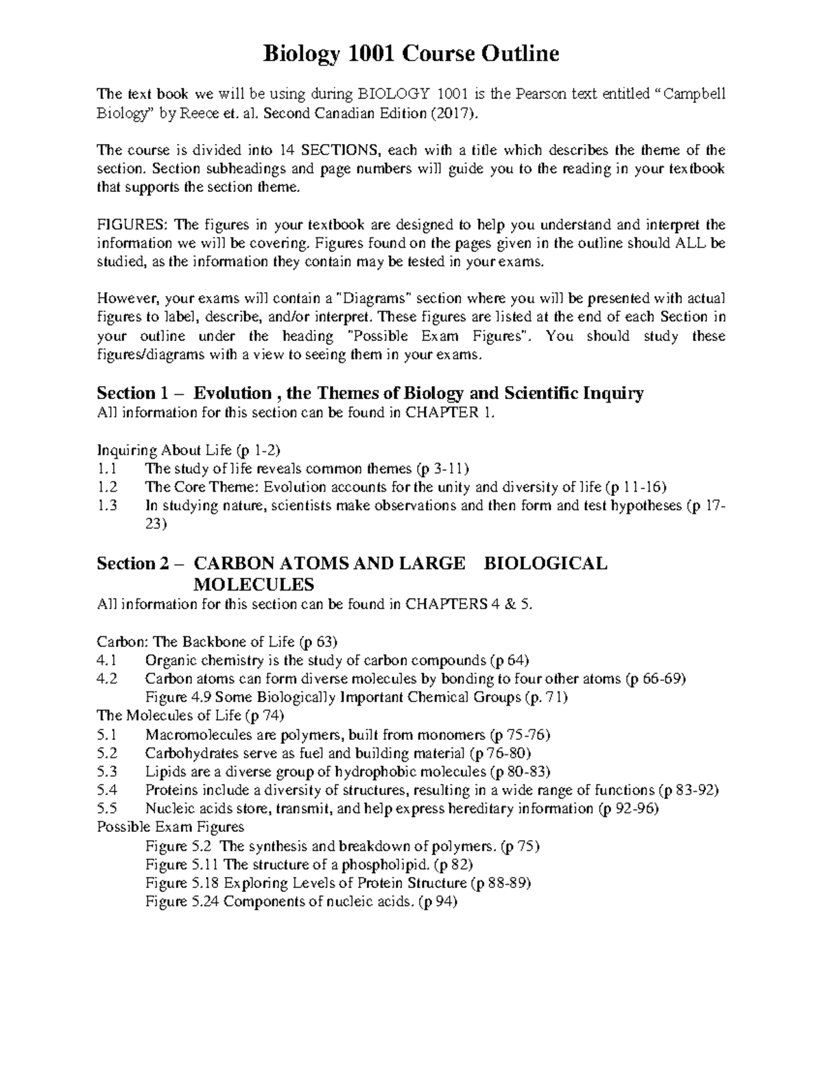 Biology 1001 Course Outline Fall 2017 - Biology 1001 Course Outline The ...
