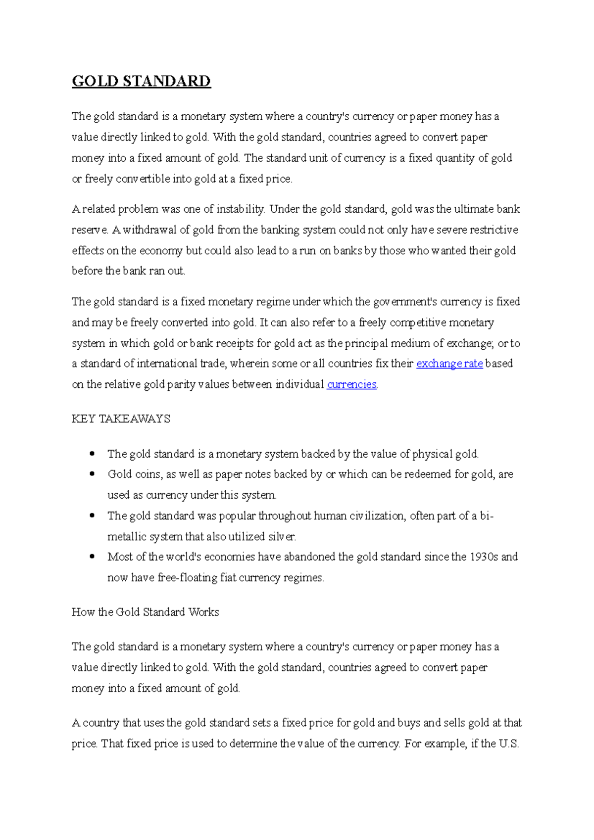 Catatan Gold Standard - GOLD STANDARD The gold standard is a monetary ...