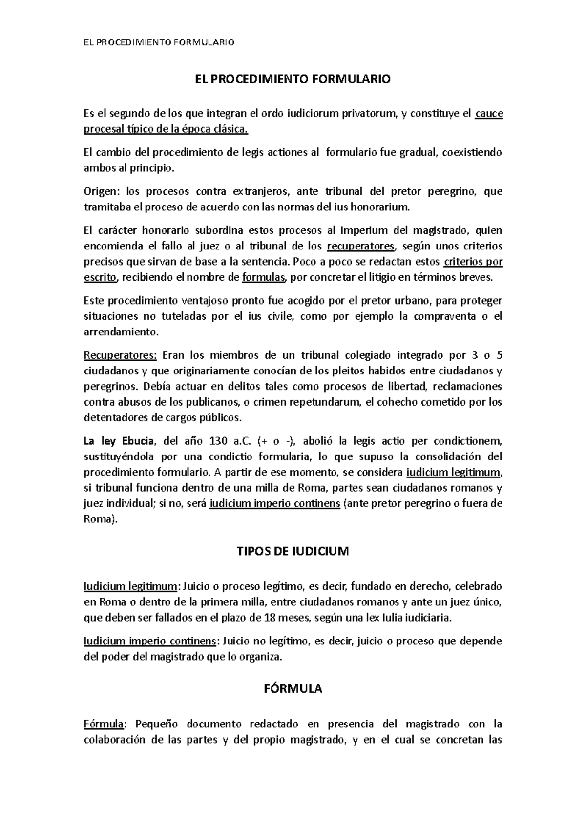 EL Procedimiento Formulario apuntes derecho romano - Derecho Romano ...