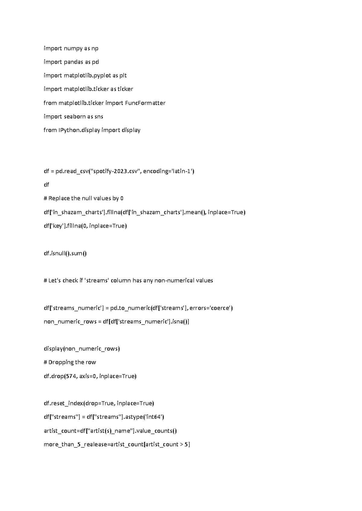 python project summary - import numpy as np import pandas as pd import matplotlib as plt import ...