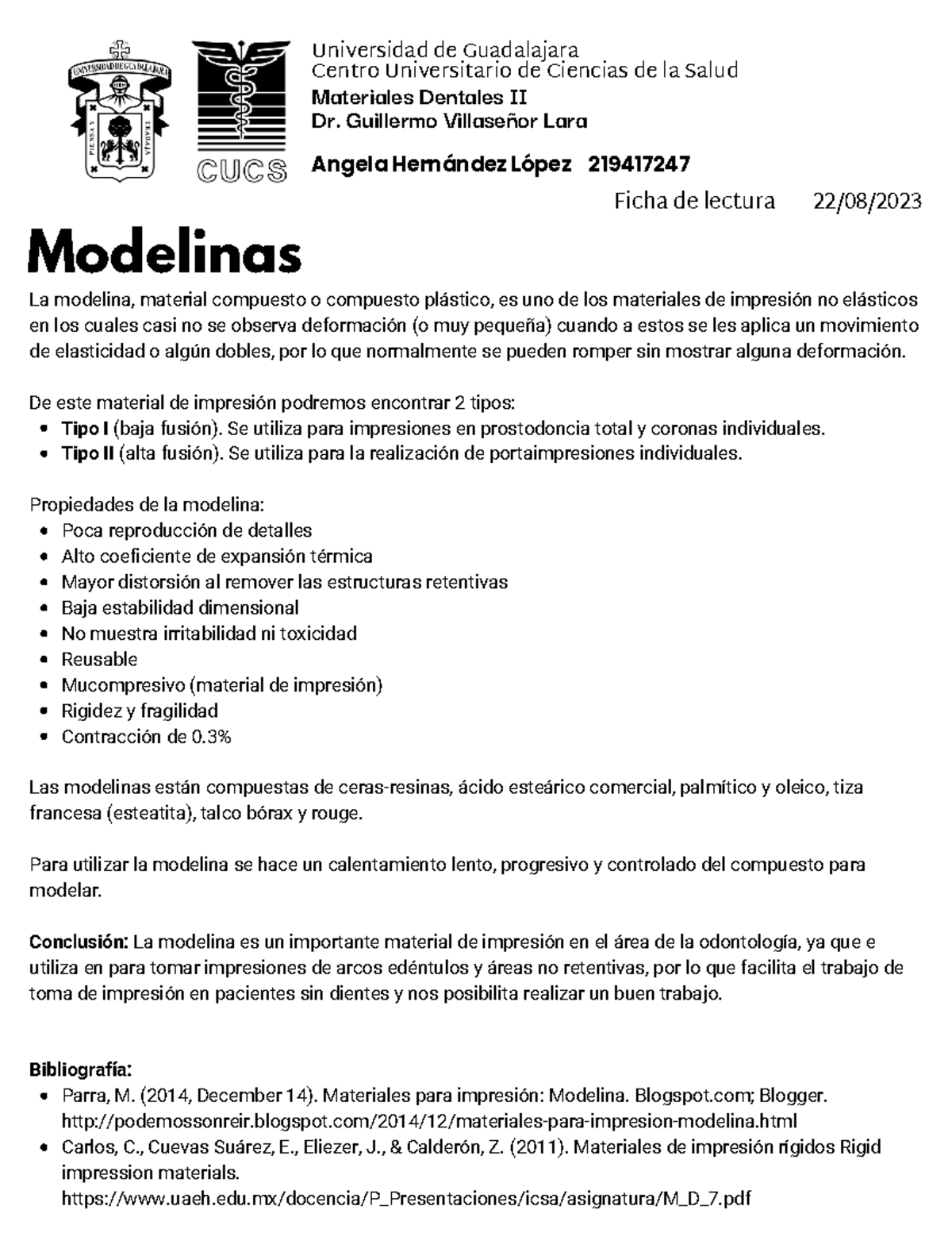 Modelinas - Características básicas - Tipo I (baja fusión). Se utiliza ...