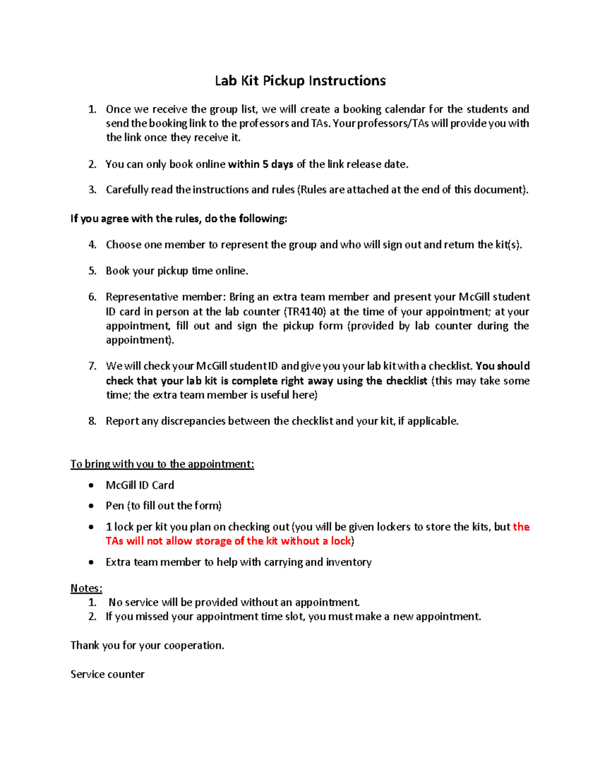 Lab Kit Pickup Instructions - Lab Kit Pickup Instructions Once we ...
