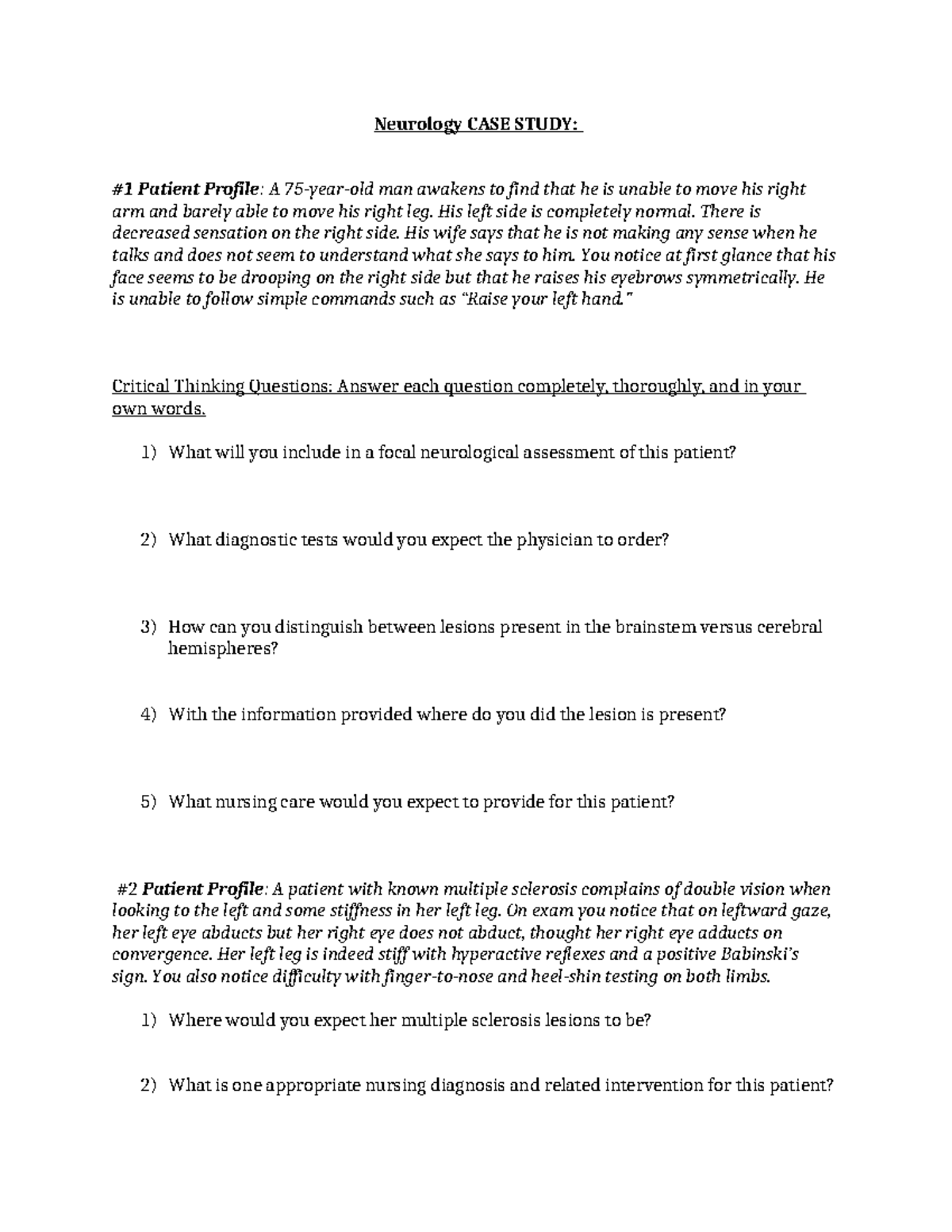 Week 11 Case Study - neuro - Neurology CASE STUDY: #1 Patient Profile ...