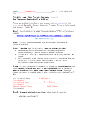 PHS 112 - Lab 3 F'23 Sci Method, Units of Measure & Water - PHS 112 LAB ...