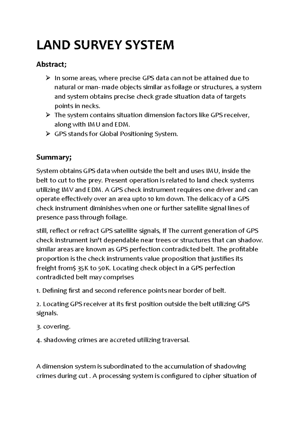 SUR - Important notes - LAND SURVEY SYSTEM Abstract; In some areas ...