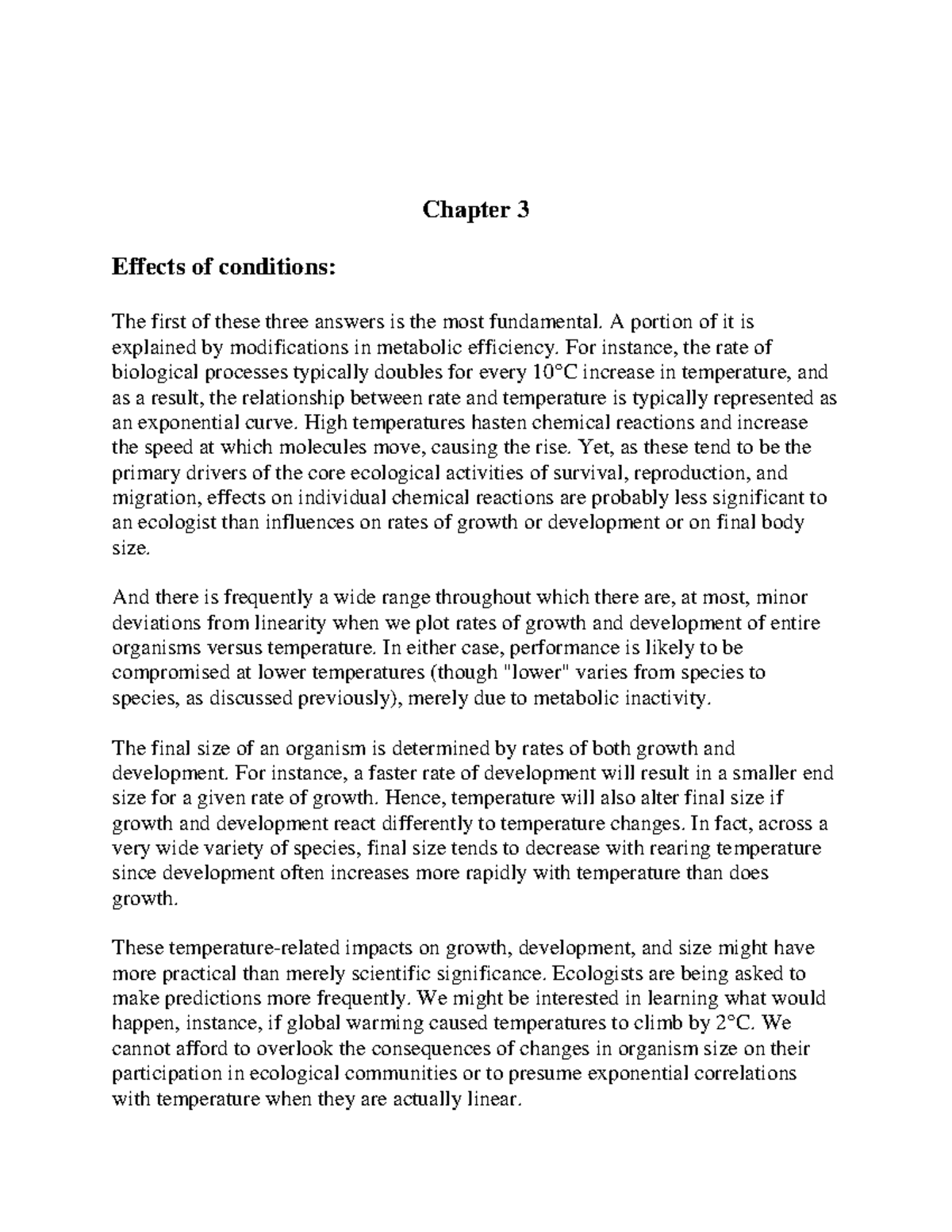 Ecology 19 - Chapter 3 Effects of conditions: The first of these three ...