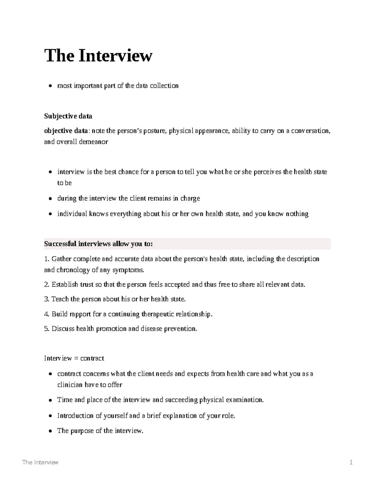 The Interview - Establish trust so that the person feels accepted and ...