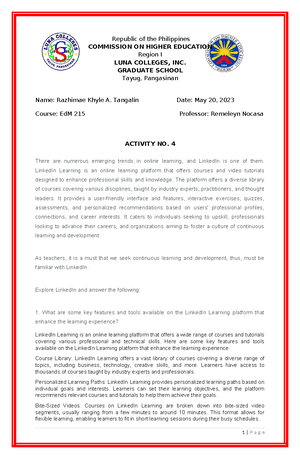 Reflection 3 Tangalin - Practice Material - Republic of the Philippines ...