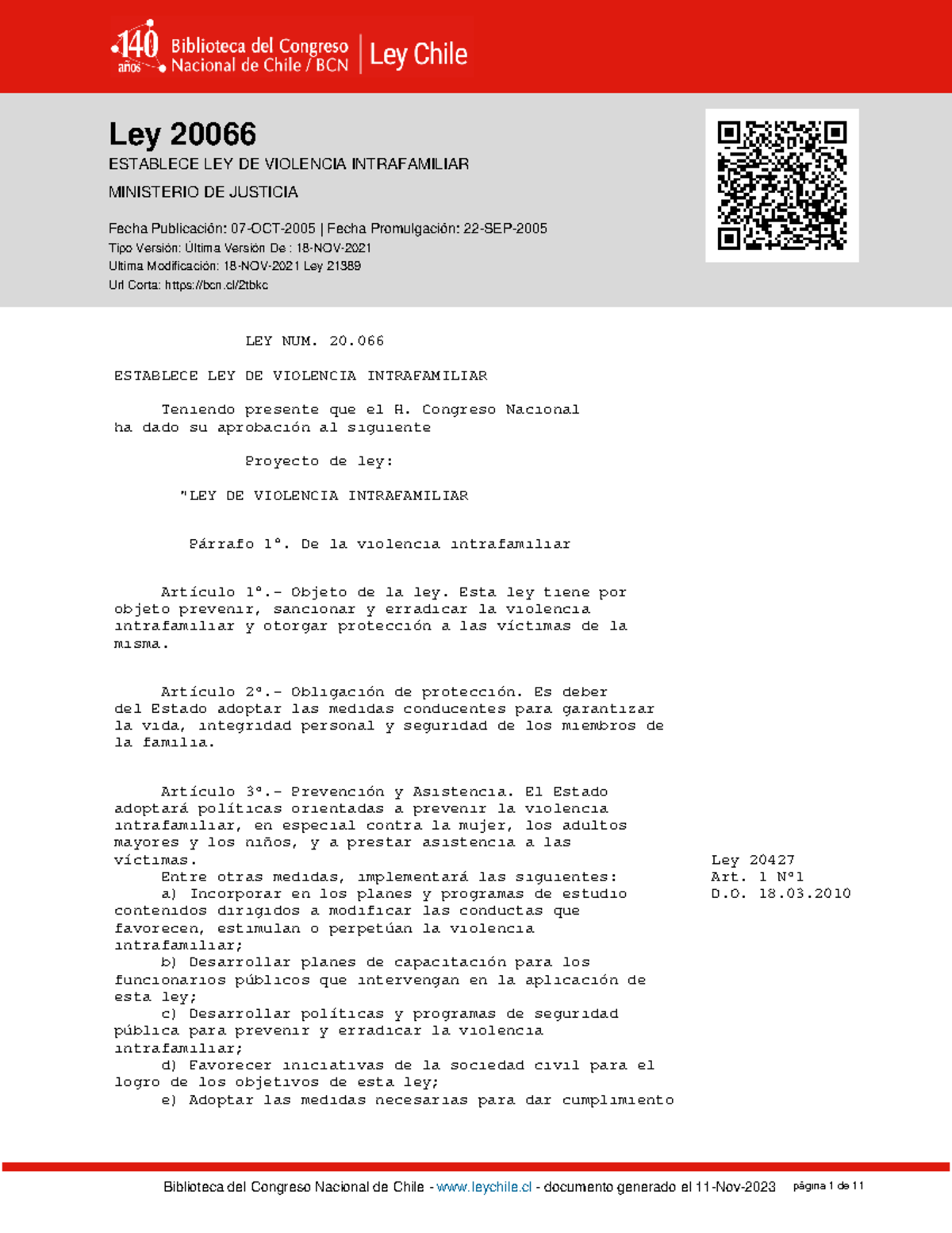 LEY-2006 6 07-OCT-2005 - Ley 20066 ESTABLECE LEY DE VIOLENCIA ...