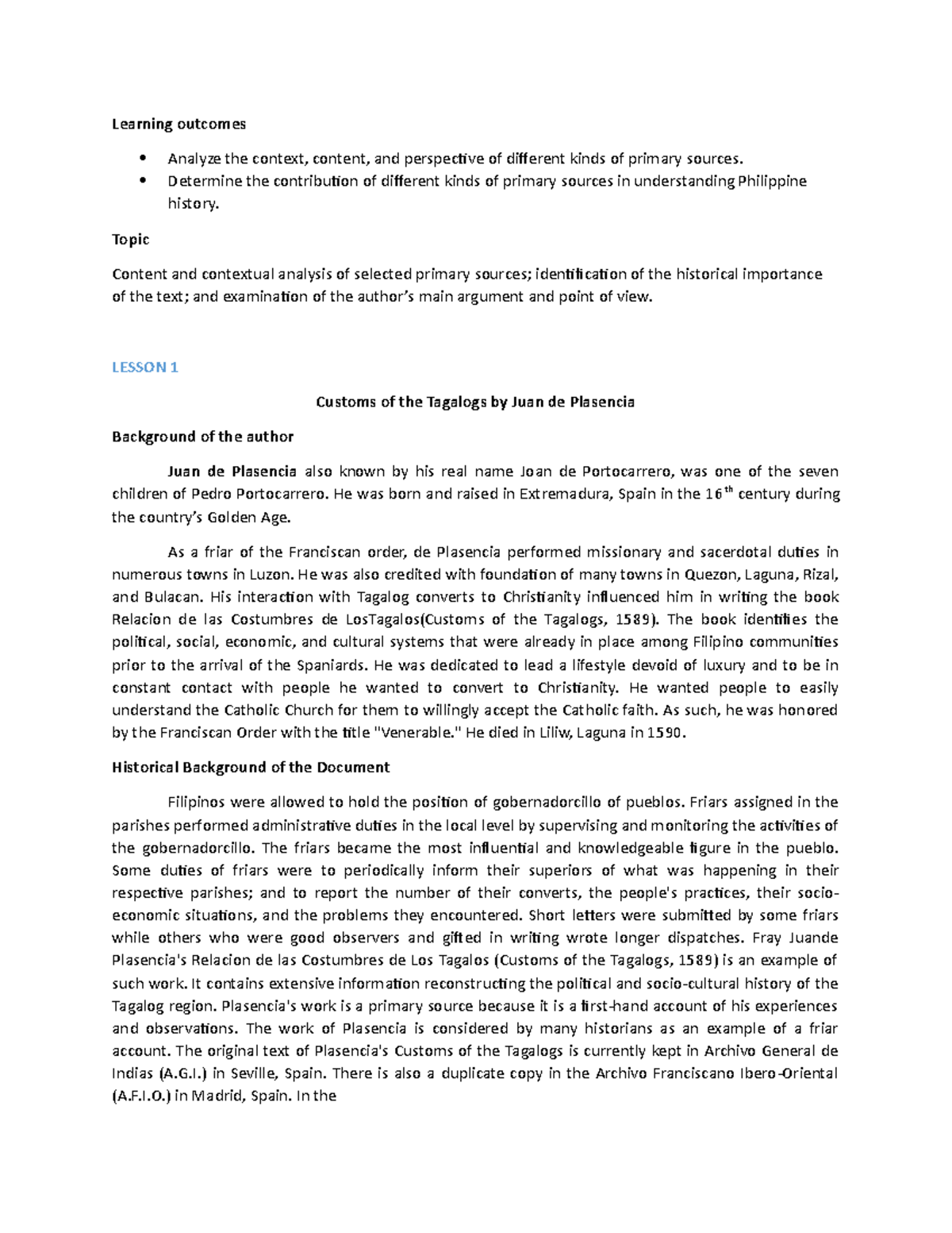 Week 2 Readings of the Philippine History - Learning outcomes Analyze ...