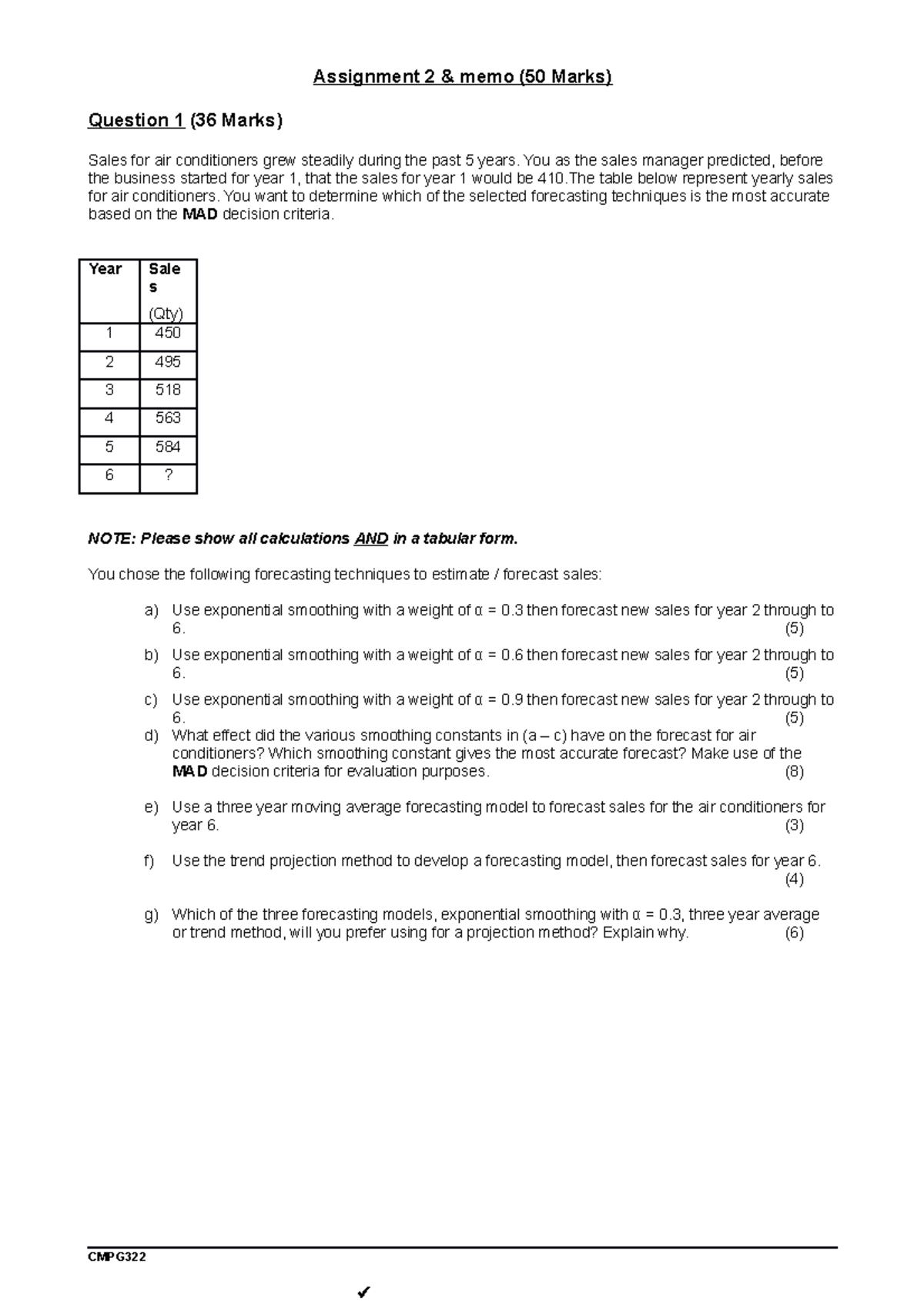 Assignment 2 Memo 2021 Assignment 2 And Memo 50 Marks Question 1 36 Marks Sales For Air