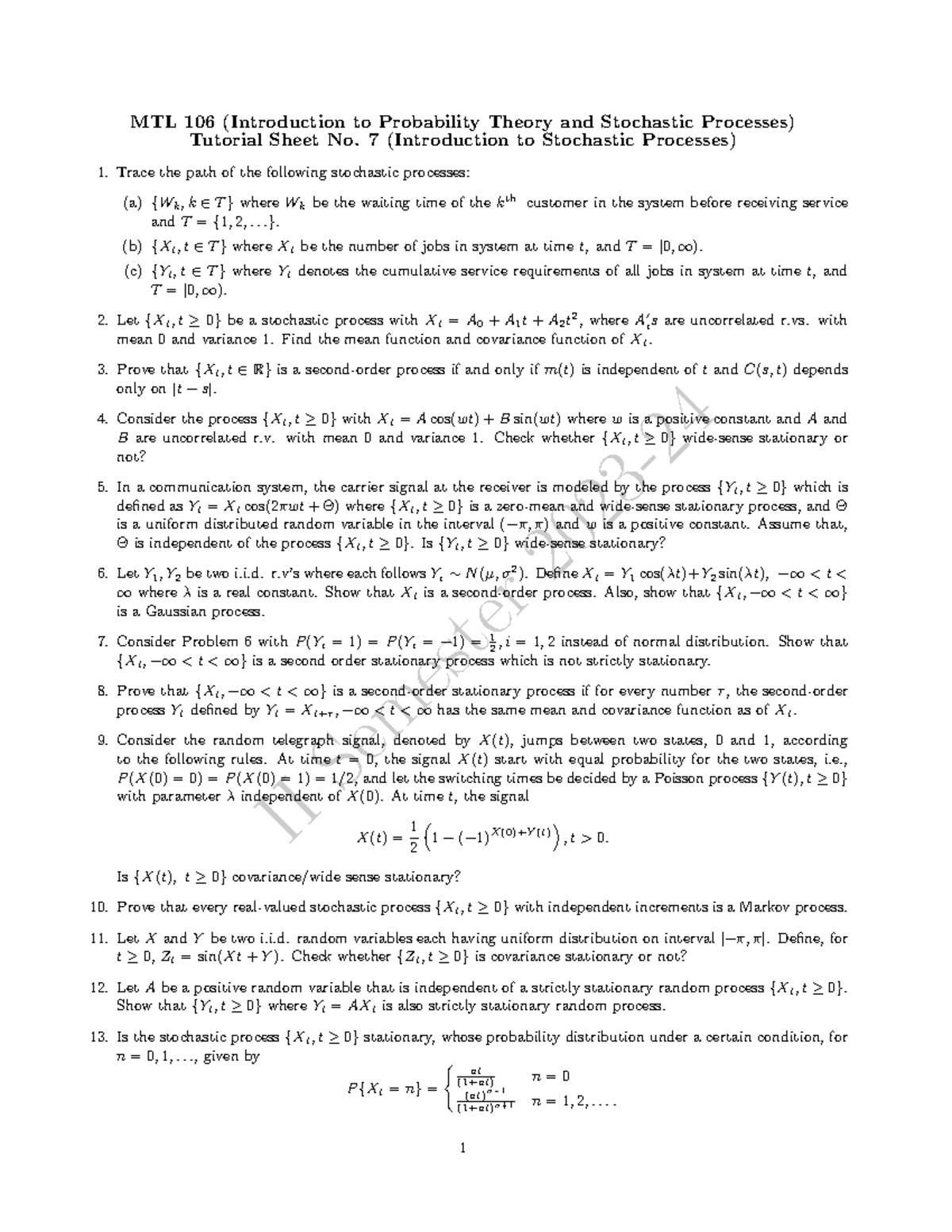 Tutsheet 7new - Tutorials - II Semester 2023- MTL 106 (Introduction to Probability Theory and ...