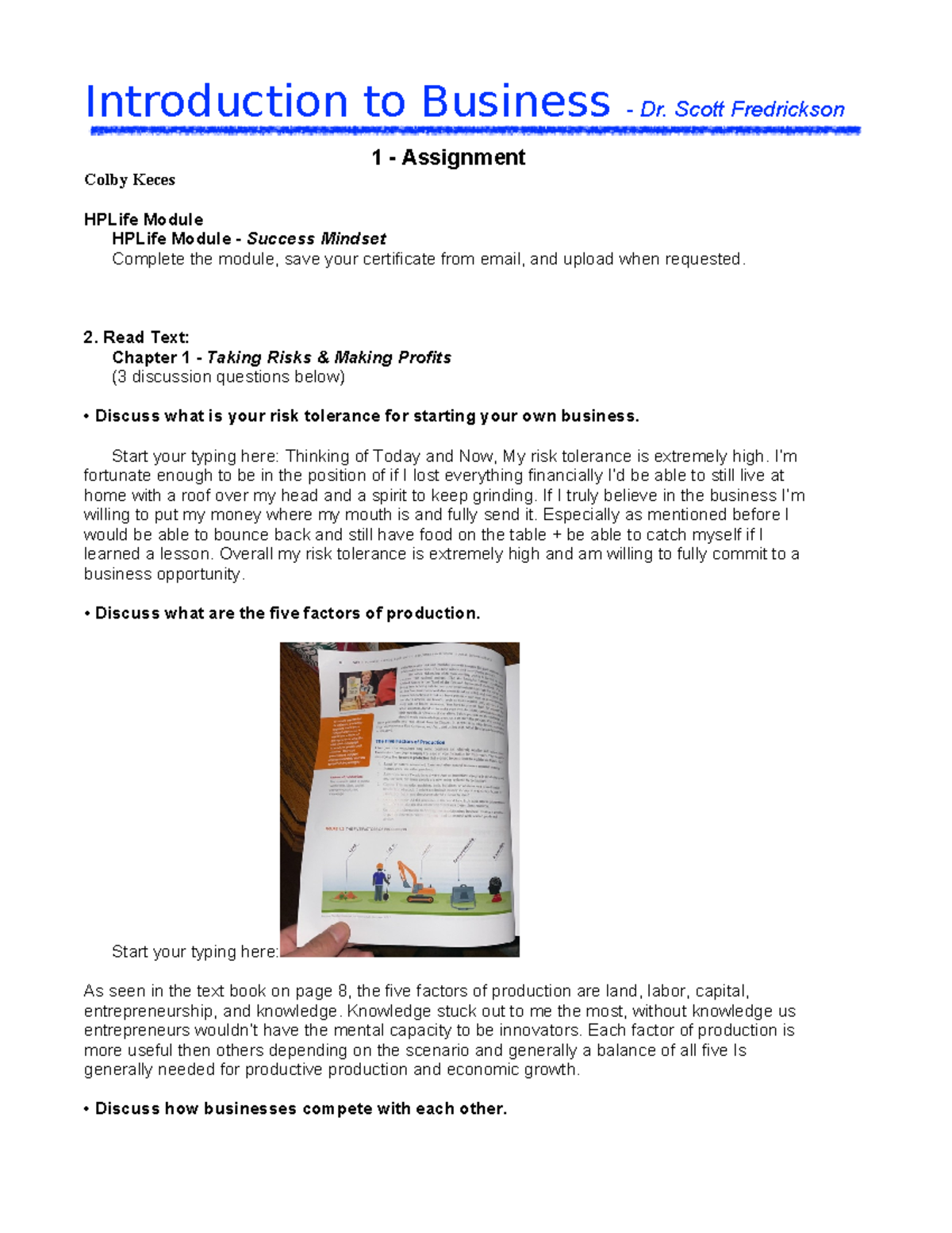1-Assignment pt 2 - assignments - Introduction to Business - Dr. Scott ...