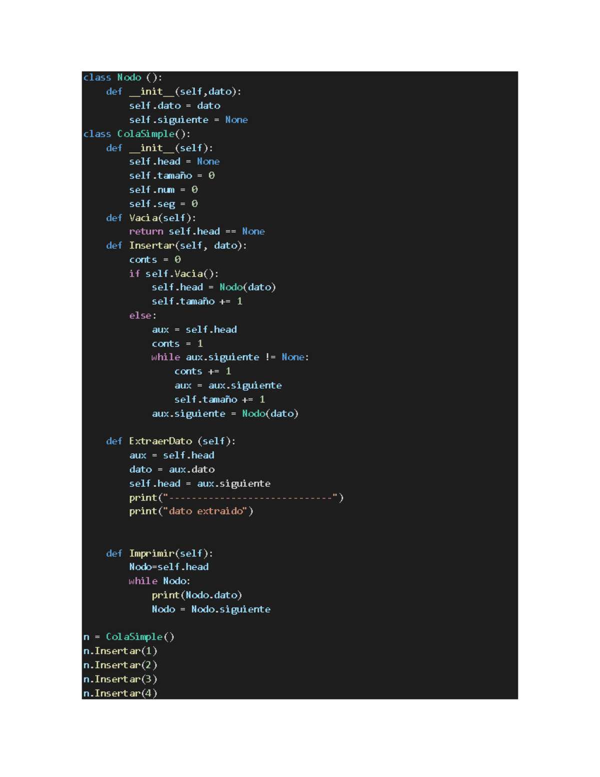 Ejercicio Cola - class Nodo (): def init(self,dato): self = dato self ...