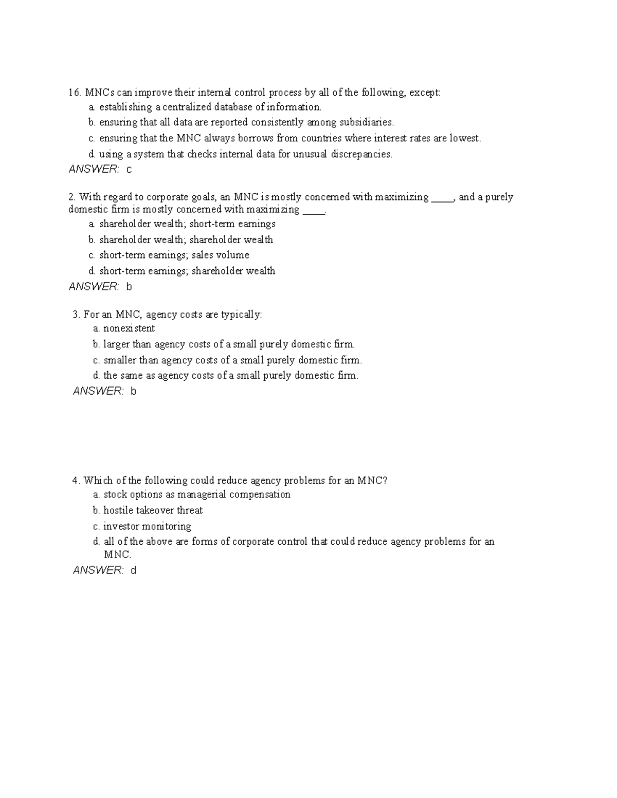 Chapter 1 Quiz Draft - quiz of ch1 - MNCs can improve their internal ...