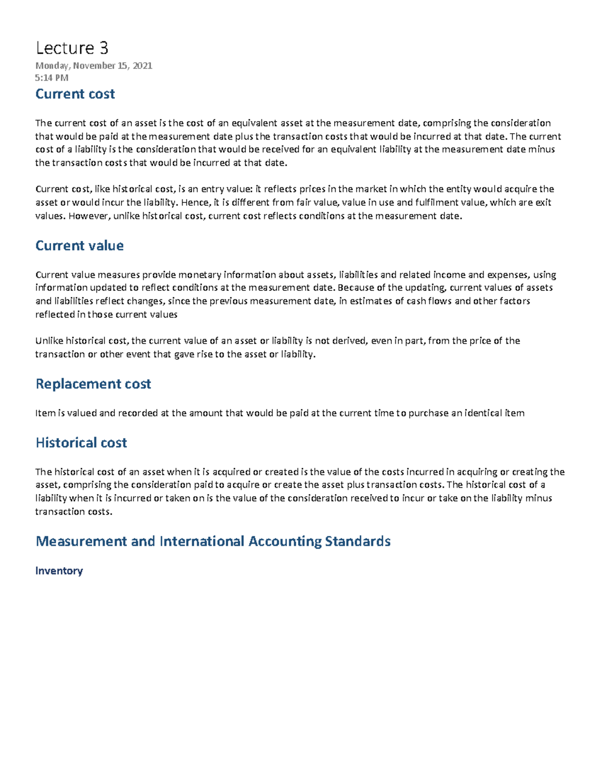 Lecture 3 - Measurement and Fair Value - ACF5956 - Monash - Studocu