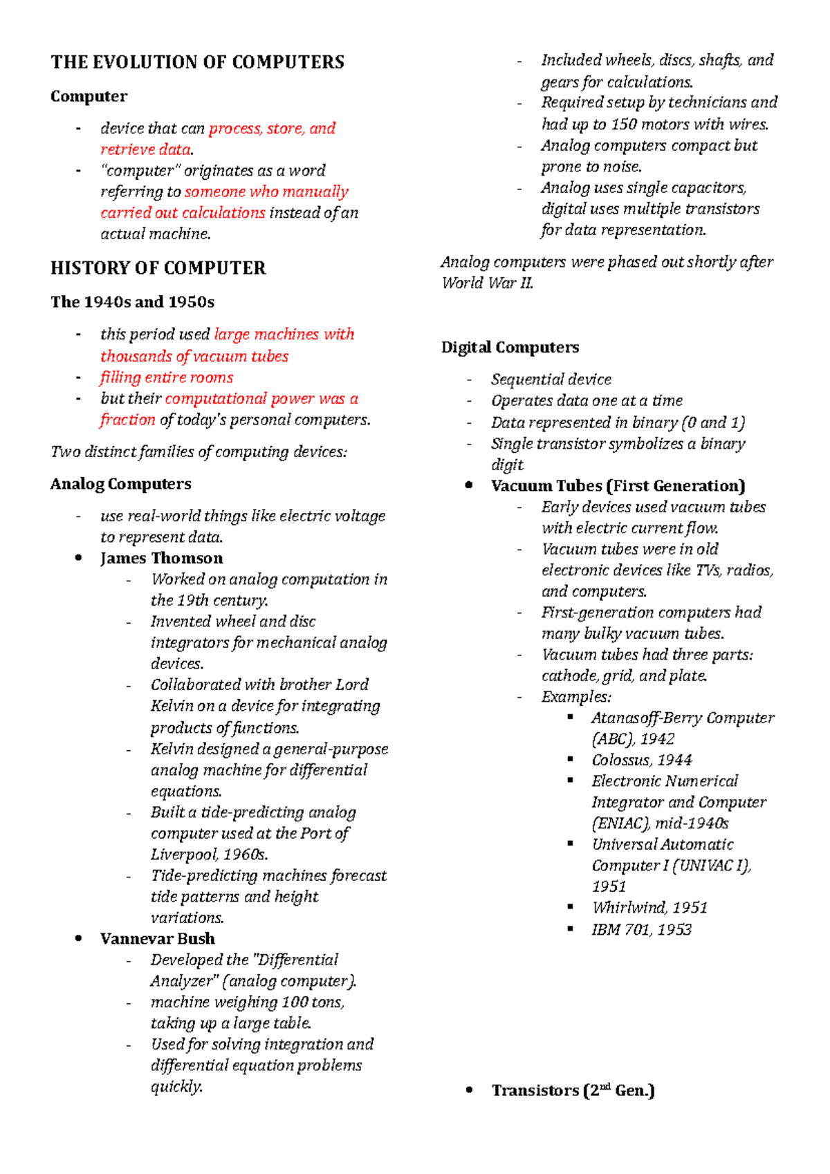 Reviewer Computing - THE EVOLUTION OF COMPUTERS Computer - device that ...
