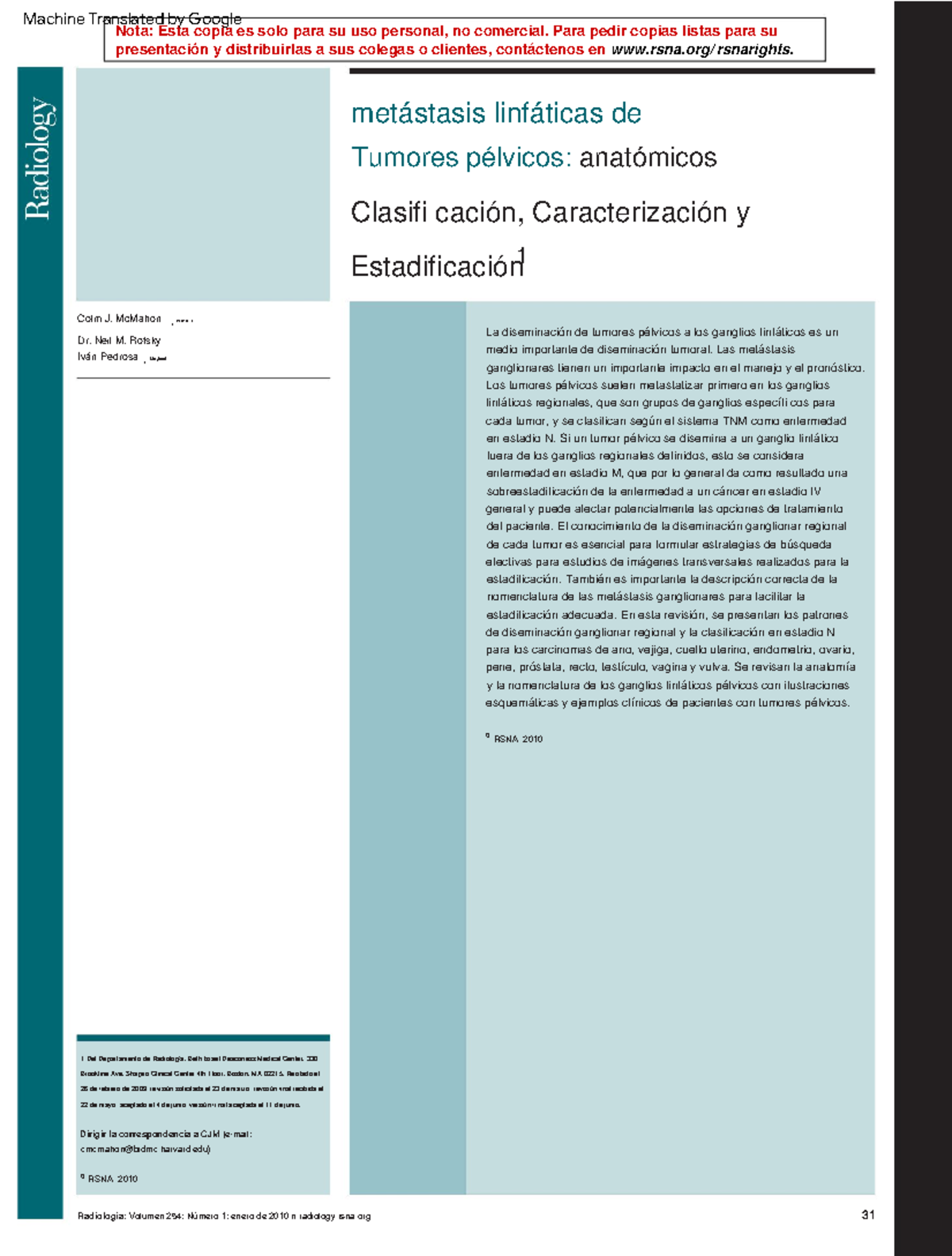 Lymphatic Metastases pelvis tumor - Colm J. McMahon , , Maryland ...