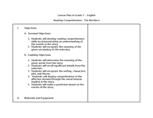 Lesson plan - Objectives A. Terminal Objectives Students will develop ...