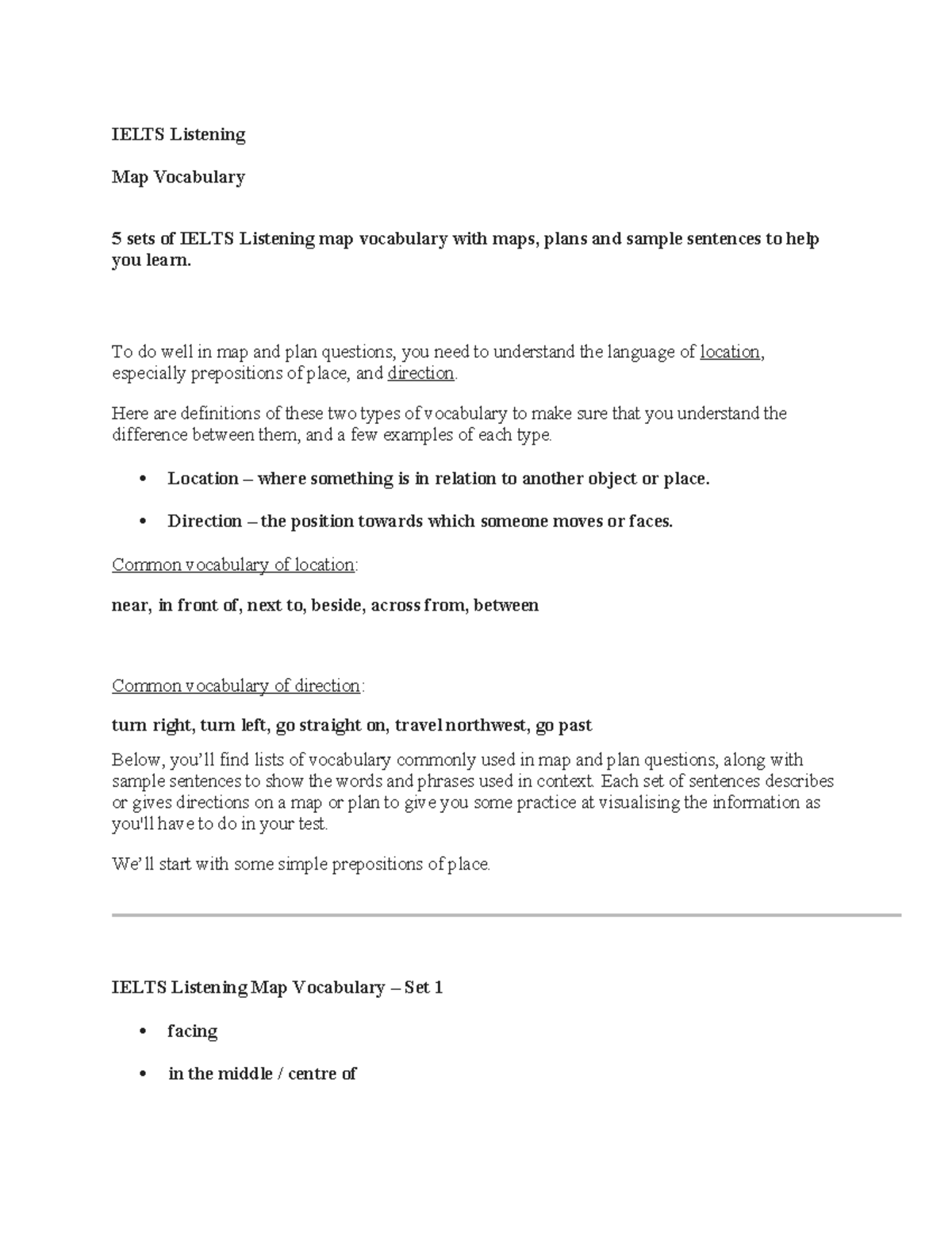 Ielts Listening-Map - IELTS Listening Map Vocabulary 5 sets of IELTS ...