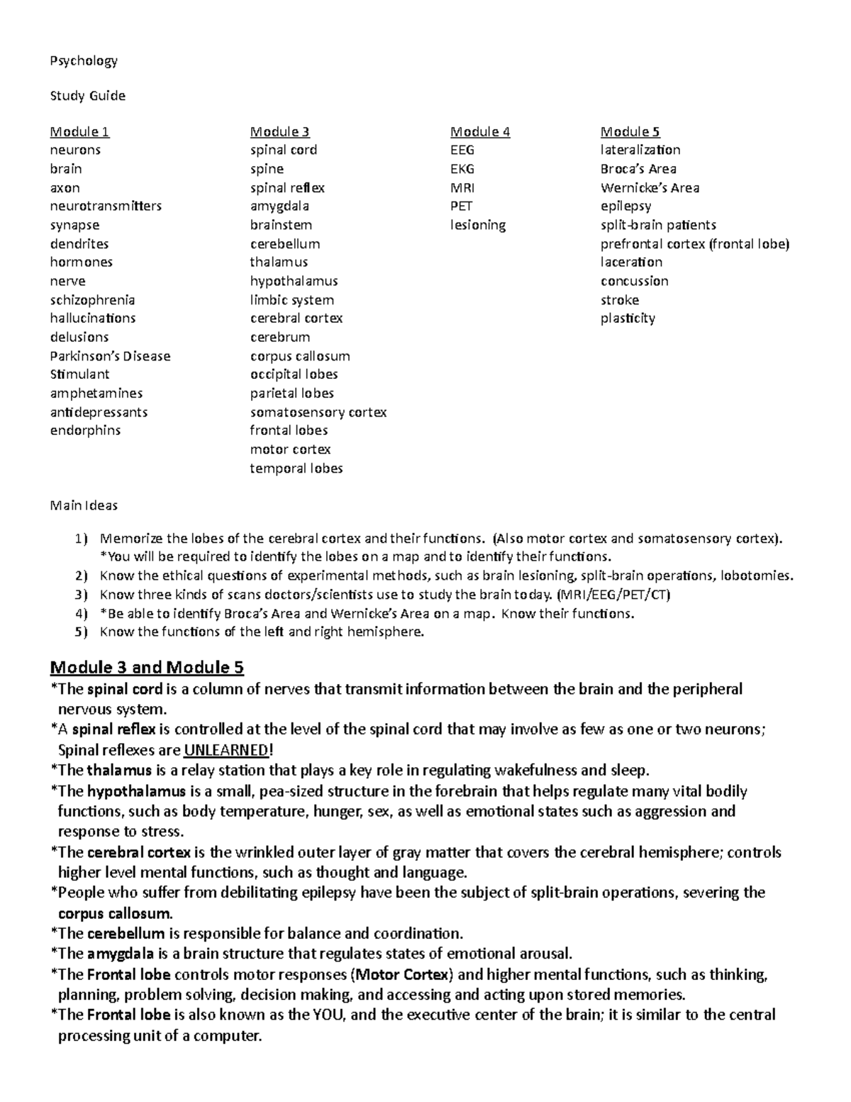 Study Guide - Psychology Study Guide Module 1 Module 3 Module 4 Module ...