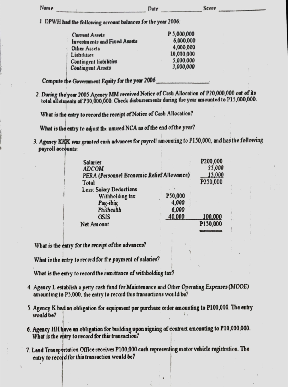 Government accounting, Taxation and Time Value of Money sample problem ...