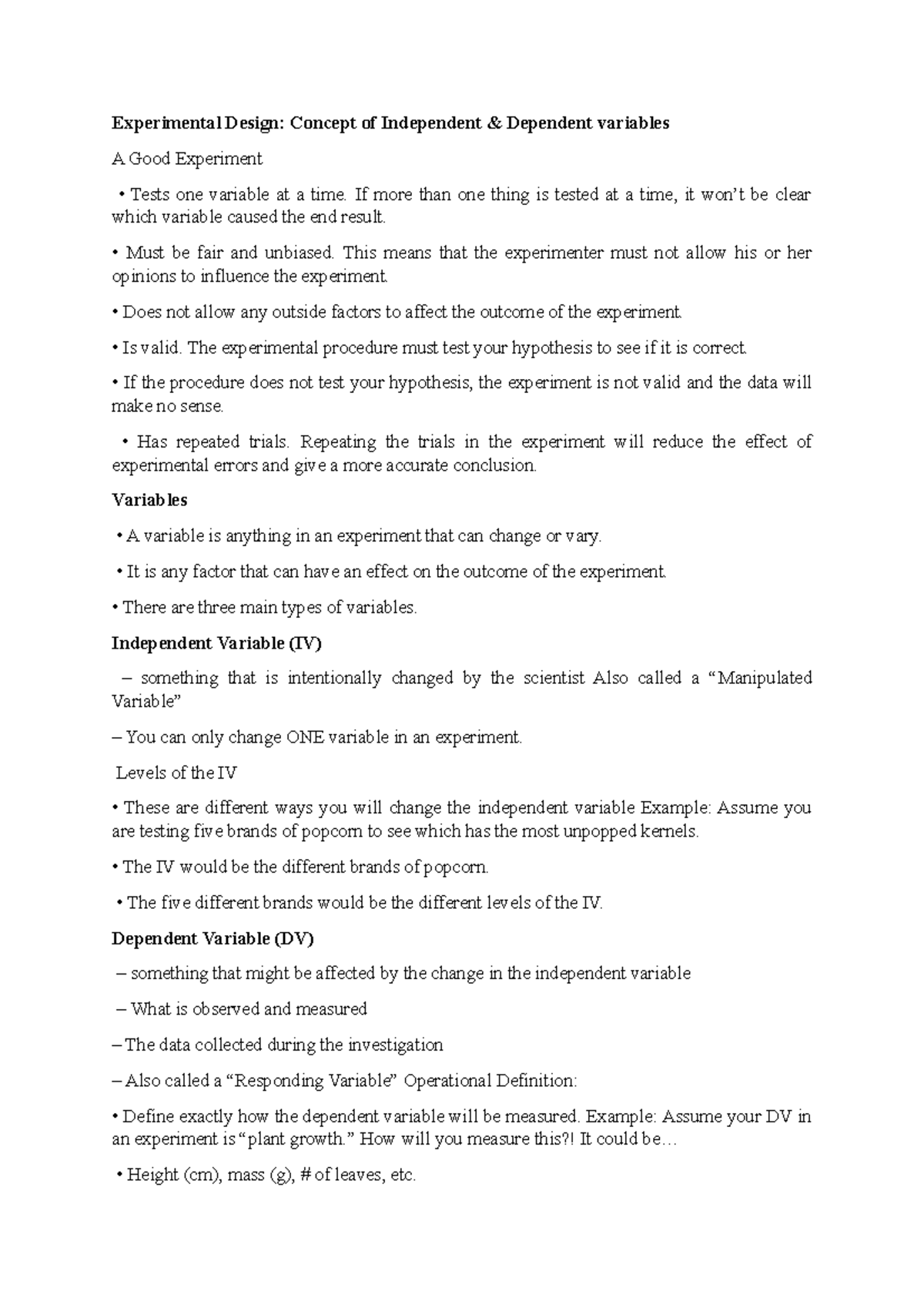 Experimental Design - If more than one thing is tested at a time, it ...