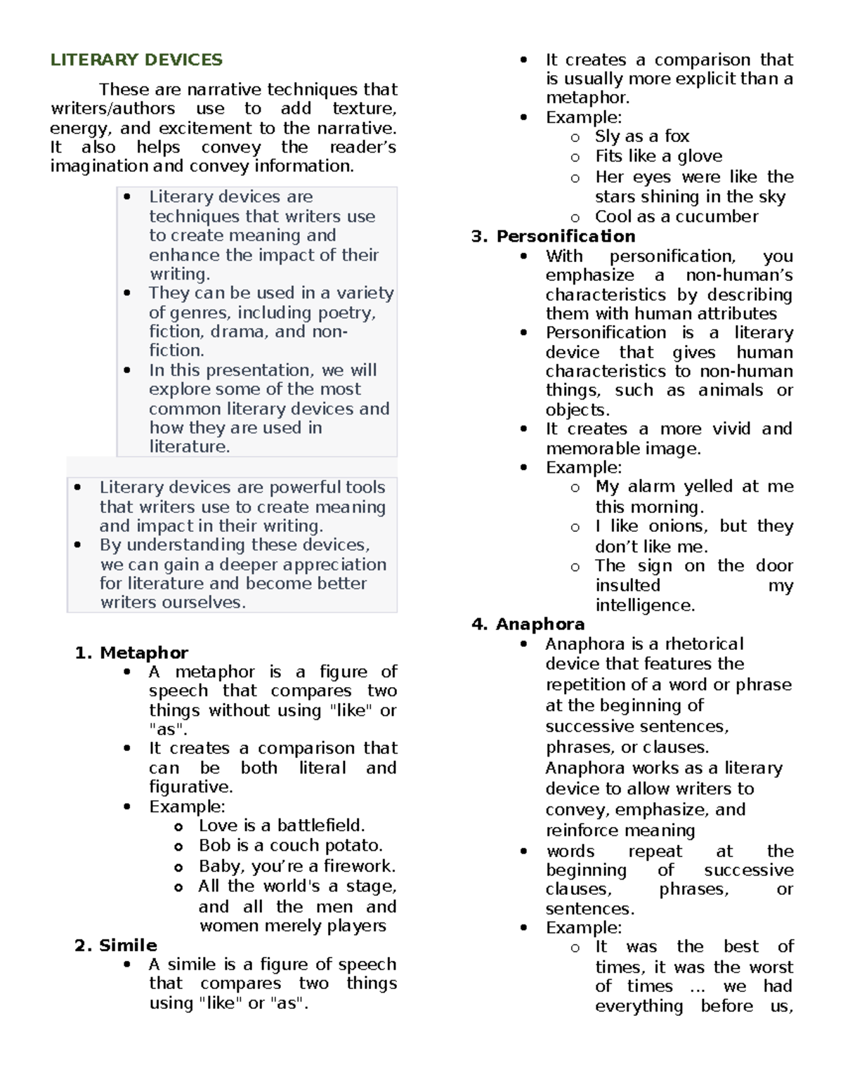 Lesson 4 - FSFSAF - LITERARY DEVICES These are narrative techniques ...