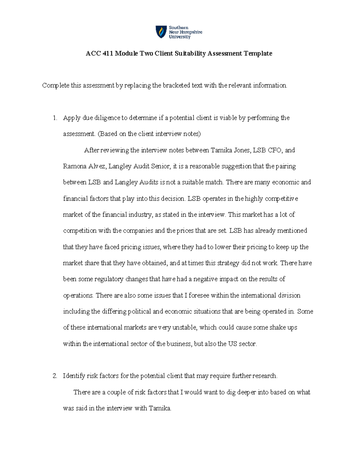 2-2 Assignment Auditing Principles - ACC 411 Module Two Client ...