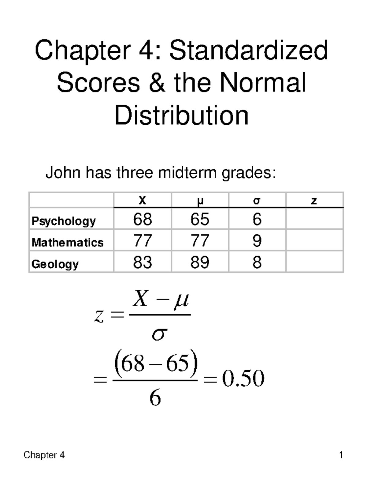 Ch 4 - Lecture notes 4 - Chapter 4: Standardized Scores the Normal ...