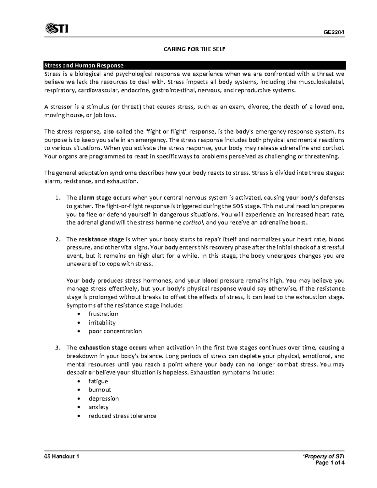 05 Handout 2 - Work hard - 05 Handout 1 *Property of STI CARING FOR THE ...