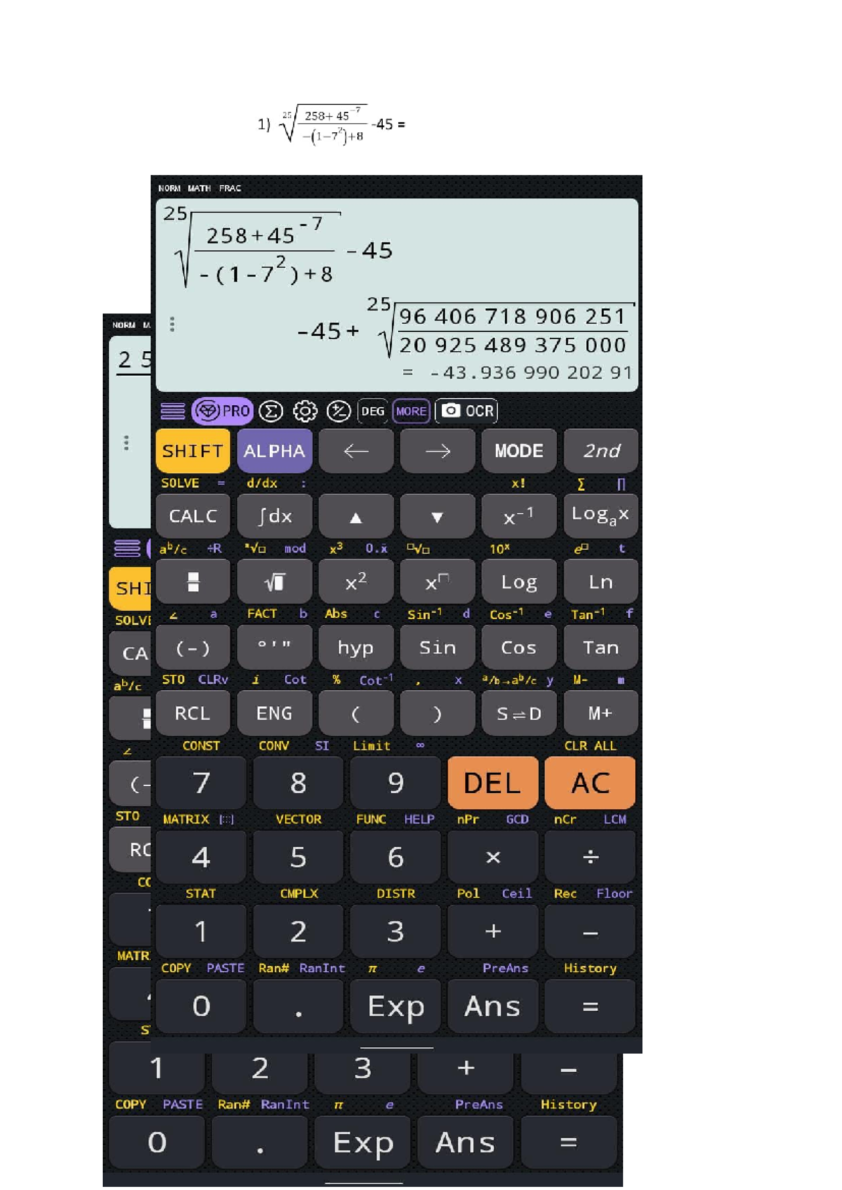 MAt - matematicas - 25 258+ 45 1) -45 = -(1-7-) +8 NORM MATH FRAC 25 -7 ...