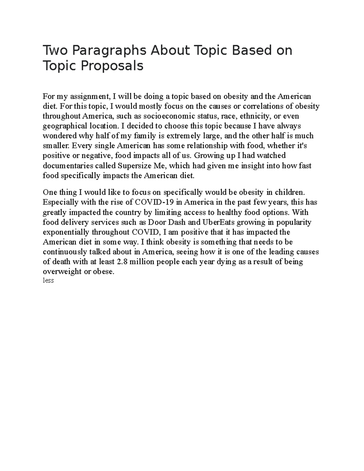 WRD 104 22 - Topic Proposal examples for Professor Dobble - Two ...