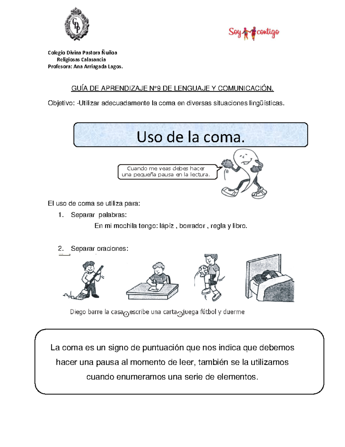 Uso de la coma - estudiar - Colegio Divina Pastora Ñuñoa Religiosas ...