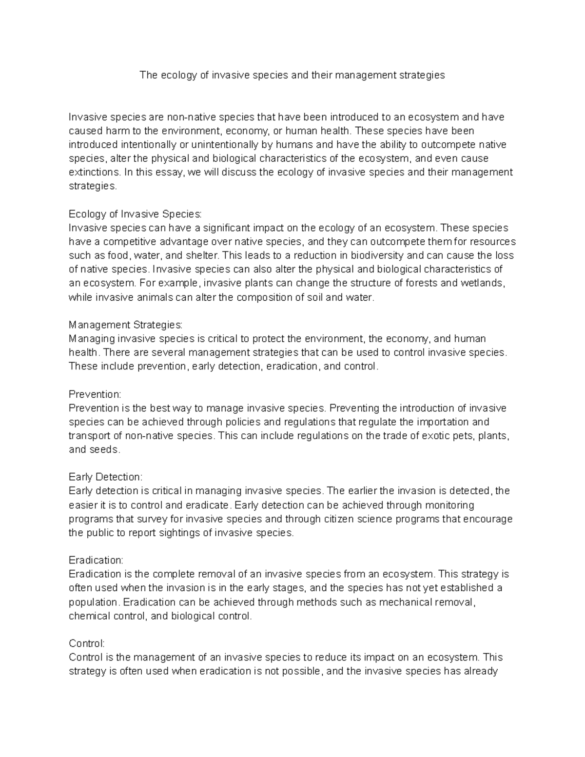 The ecology of invasive species and their management strategies - These ...