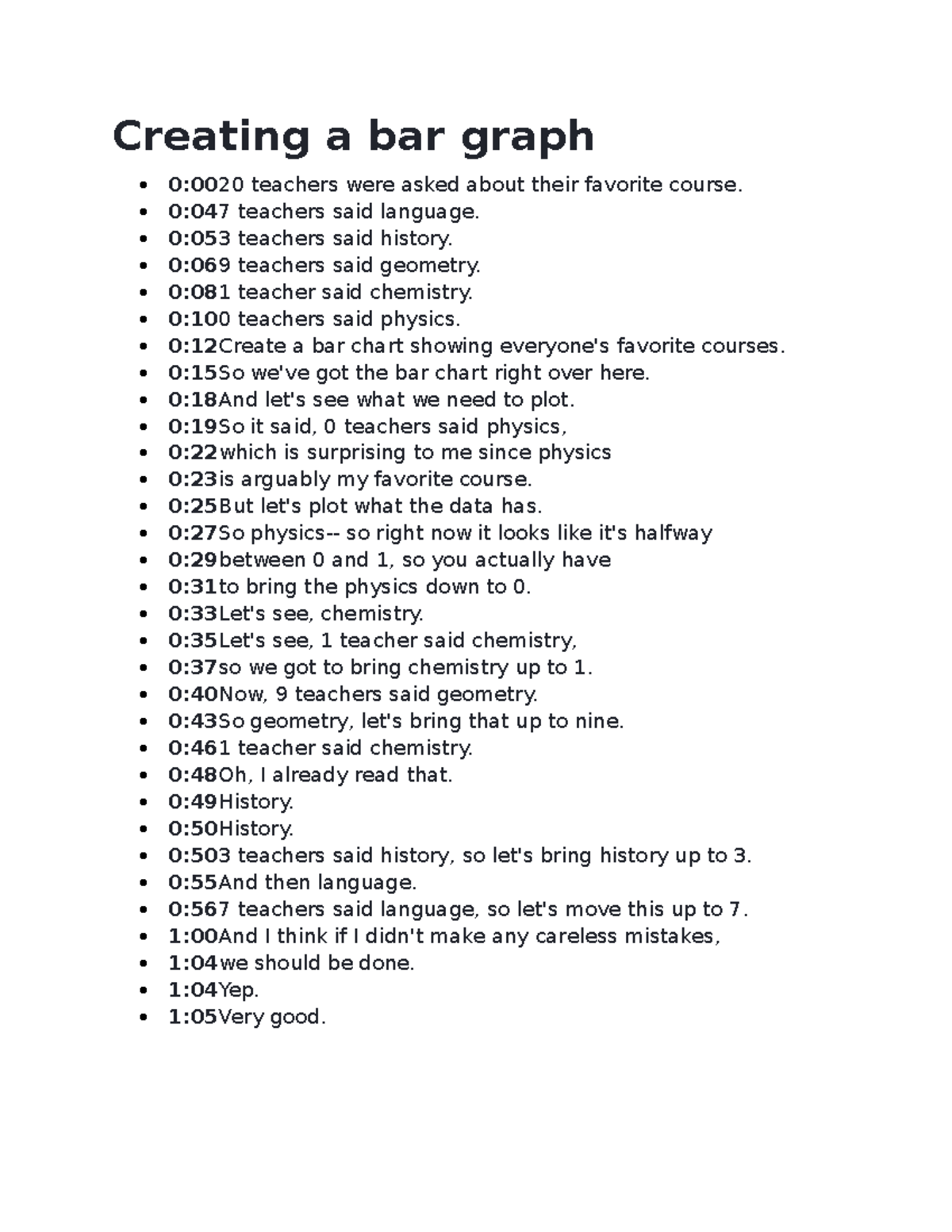 Creating a bar graph - Tutorial work - Creating a bar graph 0:00 20 ...