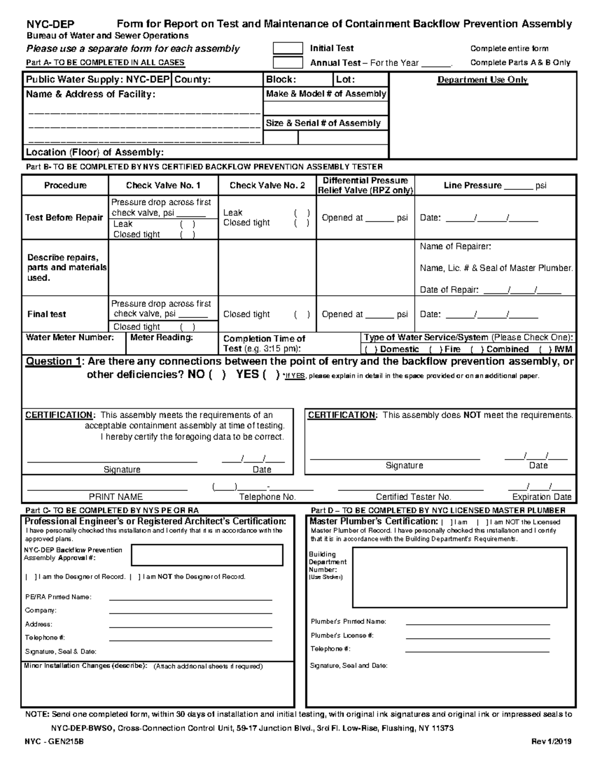 Test maintenance backflow prevention assembly report form - NYC-DEP ...