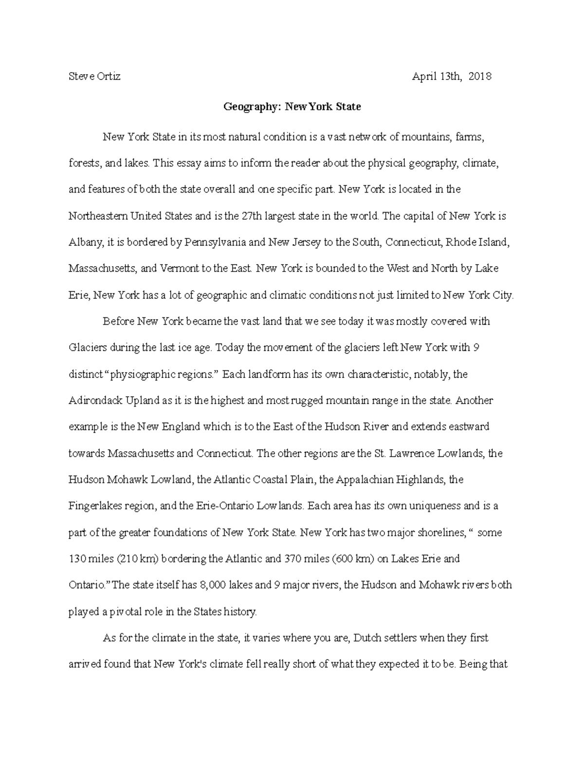 Geography NY - Grade: A+ - Steve Ortiz April 13th, 2018 Geography: New ...