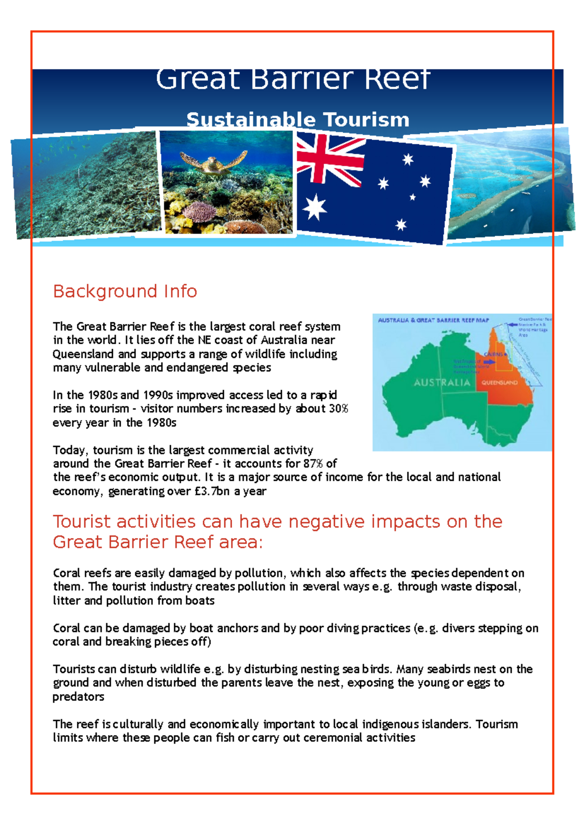 Great Barrier Reef - Sustainable Tourism - Background Info The Great ...