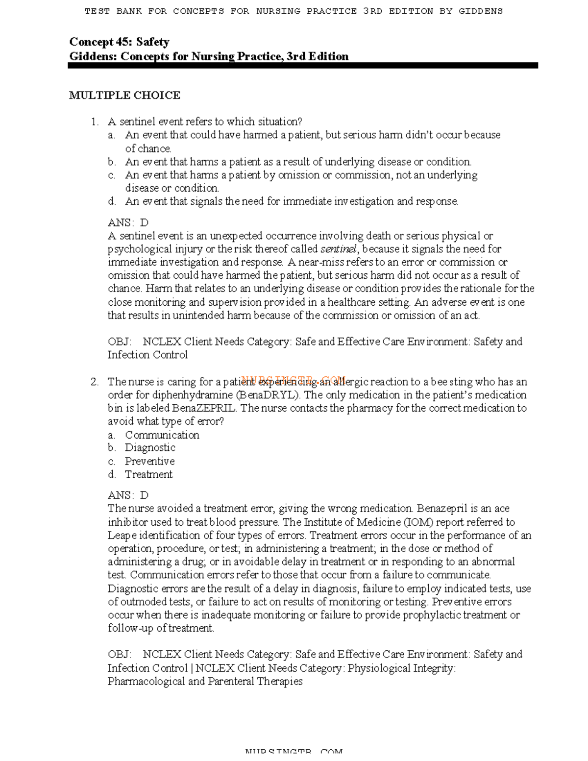 Concept 45 - Giddens TB - Concept 45: Safety Giddens: Concepts for Nursing Practice, 3rd Edition ...