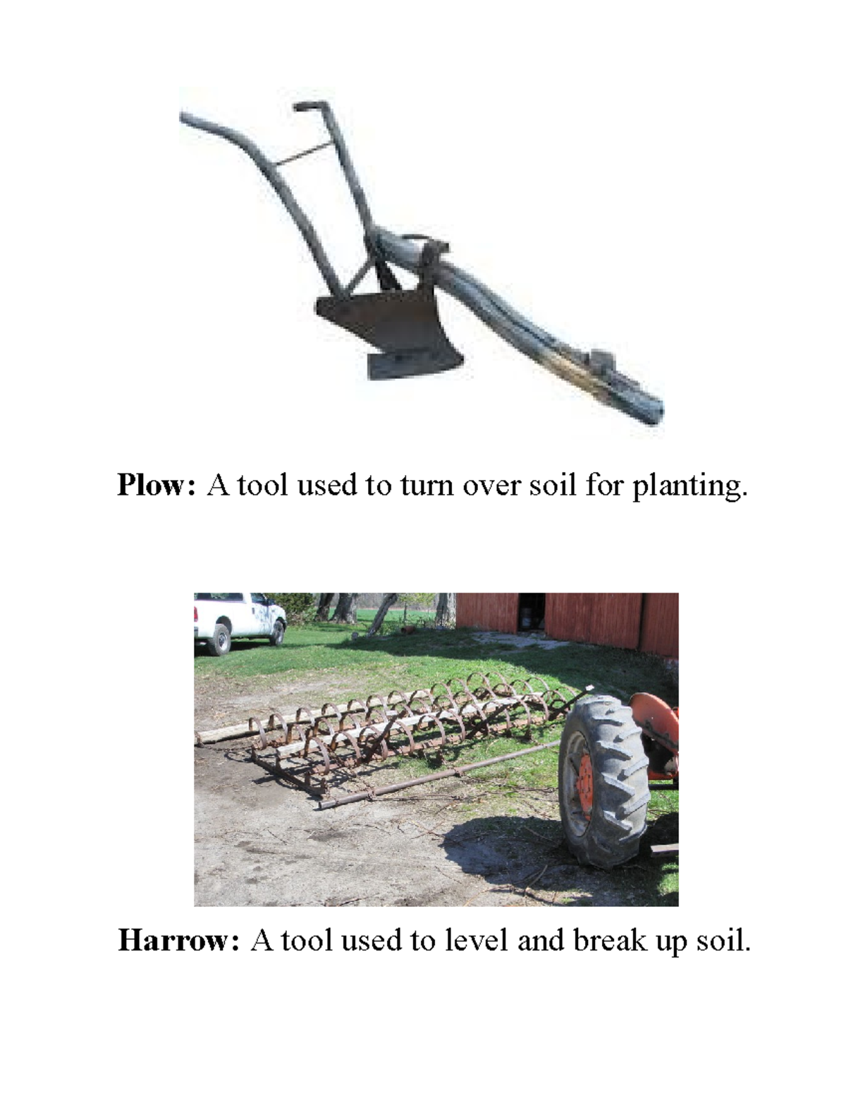 Argicultural tools - English Language Studies - Plow: A tool used to ...