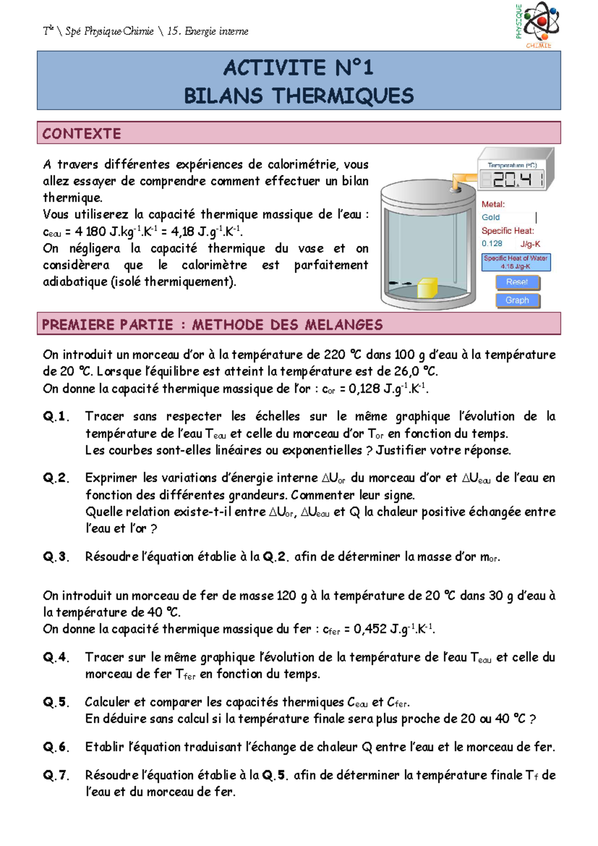 1. Tout - Activite de Gagnat - Tle \ Spé Physique-Chimie \ 15. Energie ...