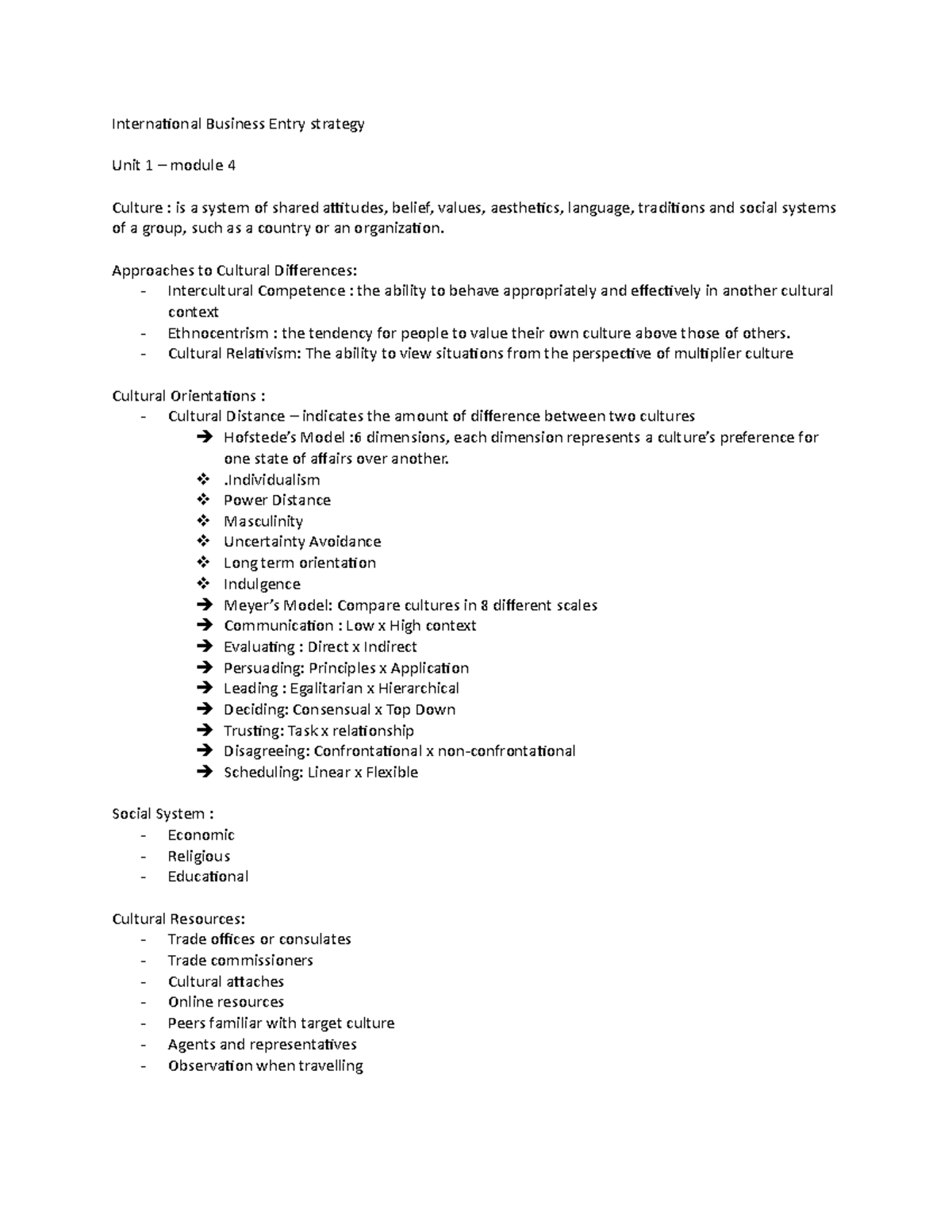 Unit 1 - Entry strategy - summary - International Business Entry ...