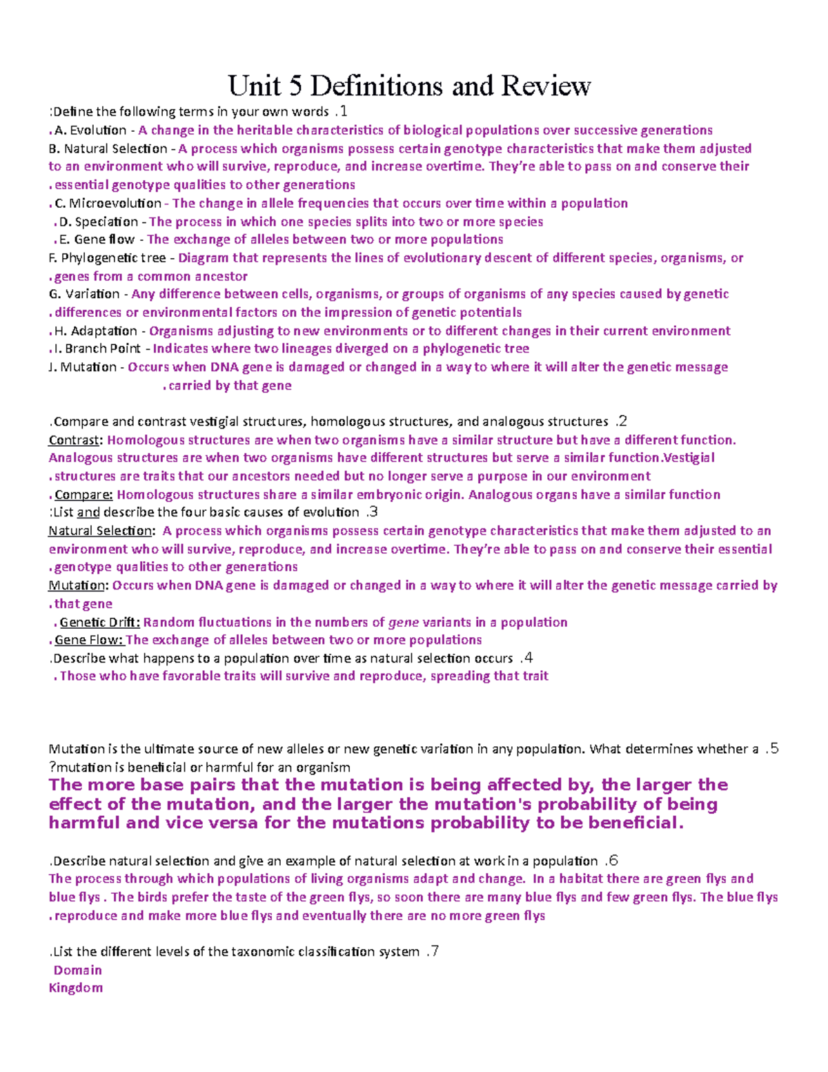 Unit 5 Definitions and Review - Unit 5 Definitions and Review :Define ...