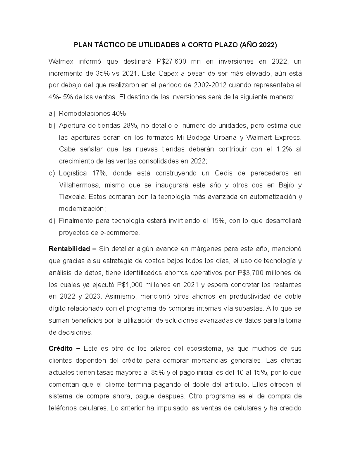 Plan Tactico- Daniela - EXCELENTE TRABAJO - PLAN TÁCTICO DE UTILIDADES ...