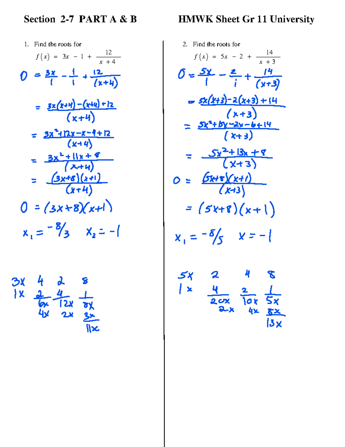 4c - 2-7 A & B - hmwk bklt - math assignment - Section 2 - 7 PART A & B HMWK Sheet Gr 11 - Studocu
