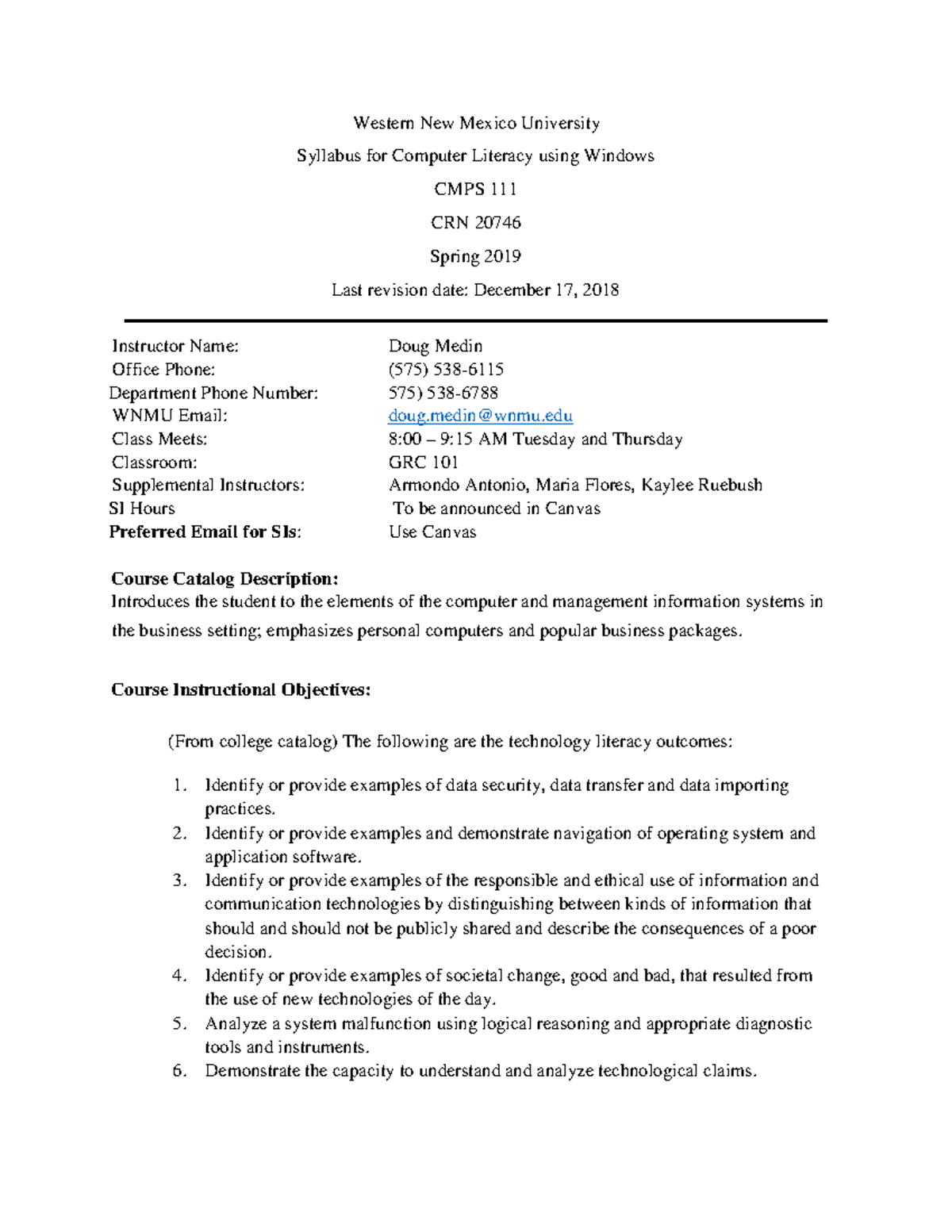 Introduction to Computer Systems - Word, Excel - Western New Mexico ...