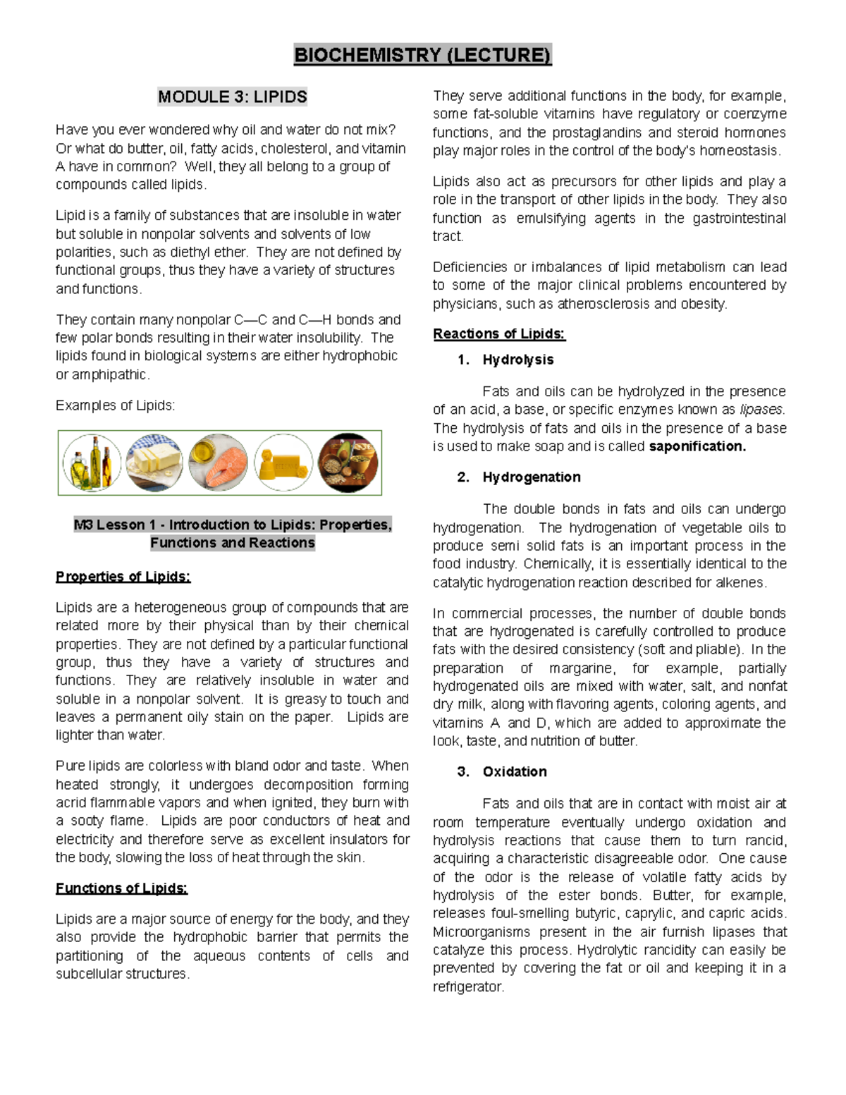 Biochemistry ( Lecture) 2nd week - Medical Technology - Studocu