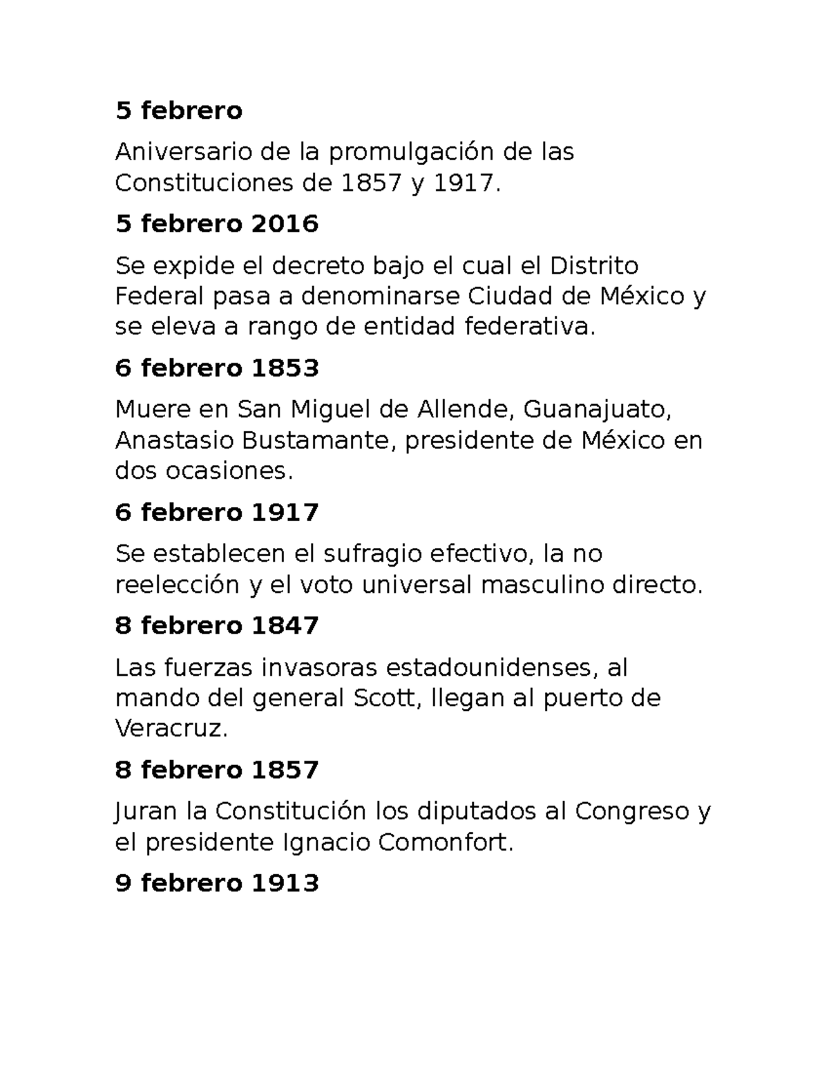 Efemerides febrero - kkkkkk - 5 febrero Aniversario de la promulgación ...