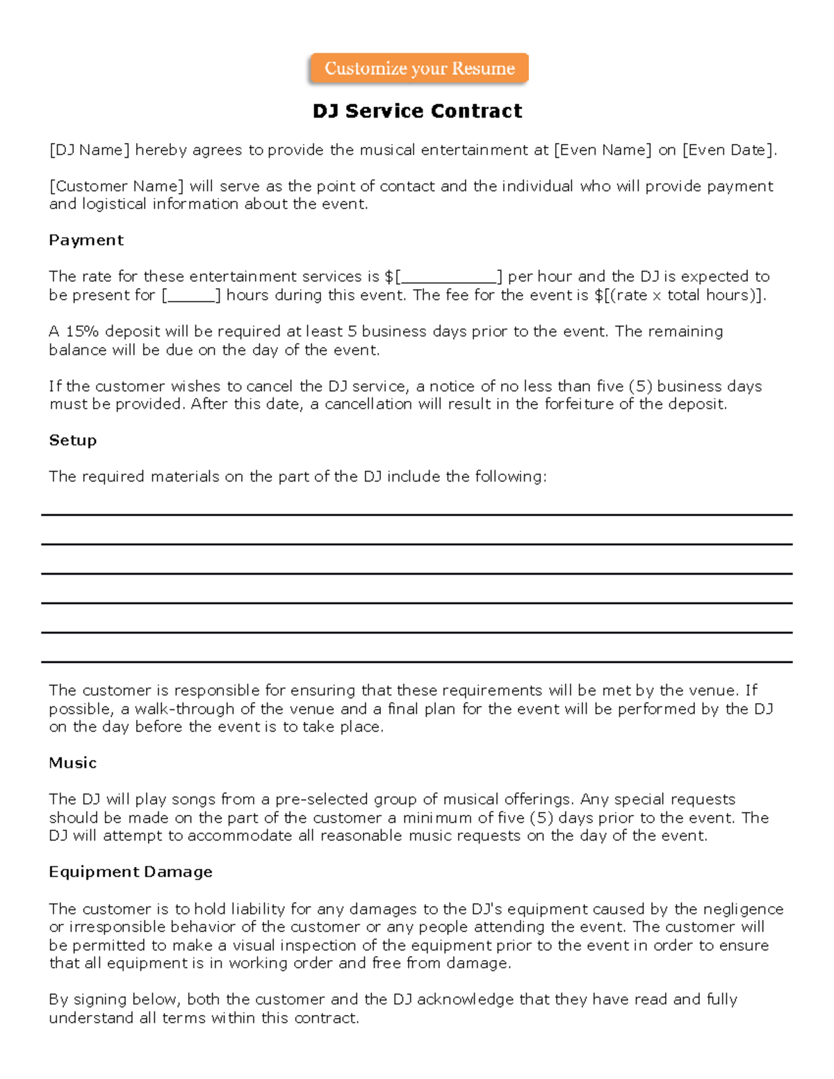 DJ-Contract - DJ contract example - DJ Service Contract [DJ Name ...
